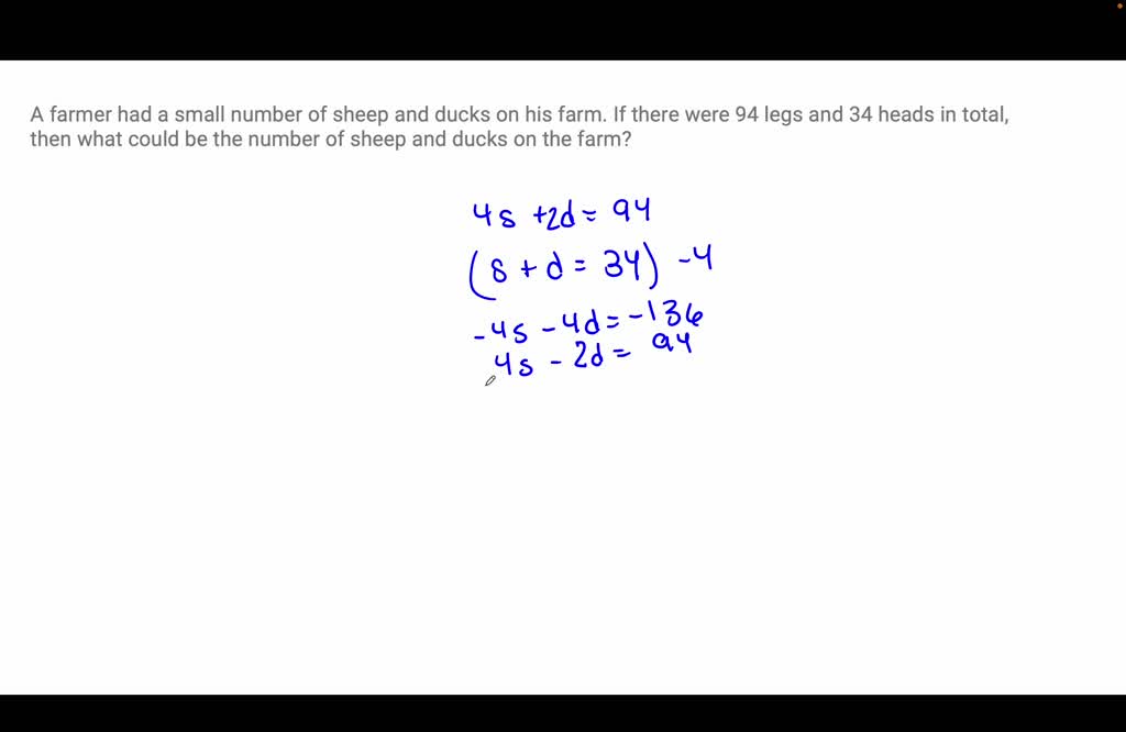 SOLVED: A farmer owns goats and chickens, counting heads, there are 42 ...
