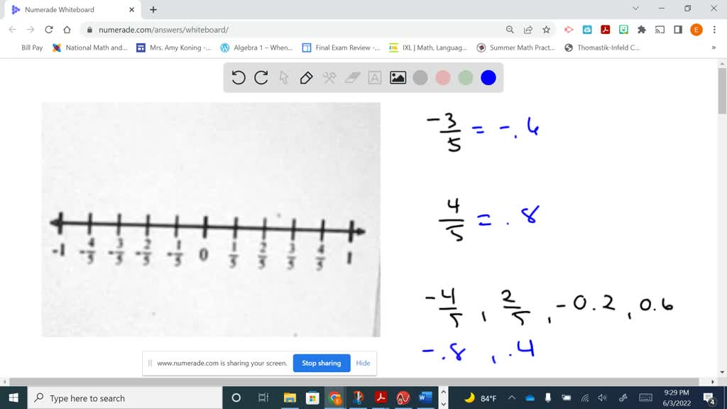 SOLVED: 'Drag numbers to show which are closer to -3/5 and 4/5 on the number line. Drag numbers ...
