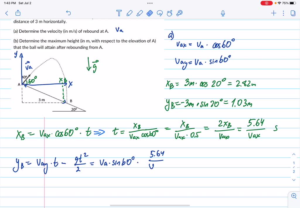 SOLVED: A ball is thrown up a 40.0° incline a distance of 9.00 m ...