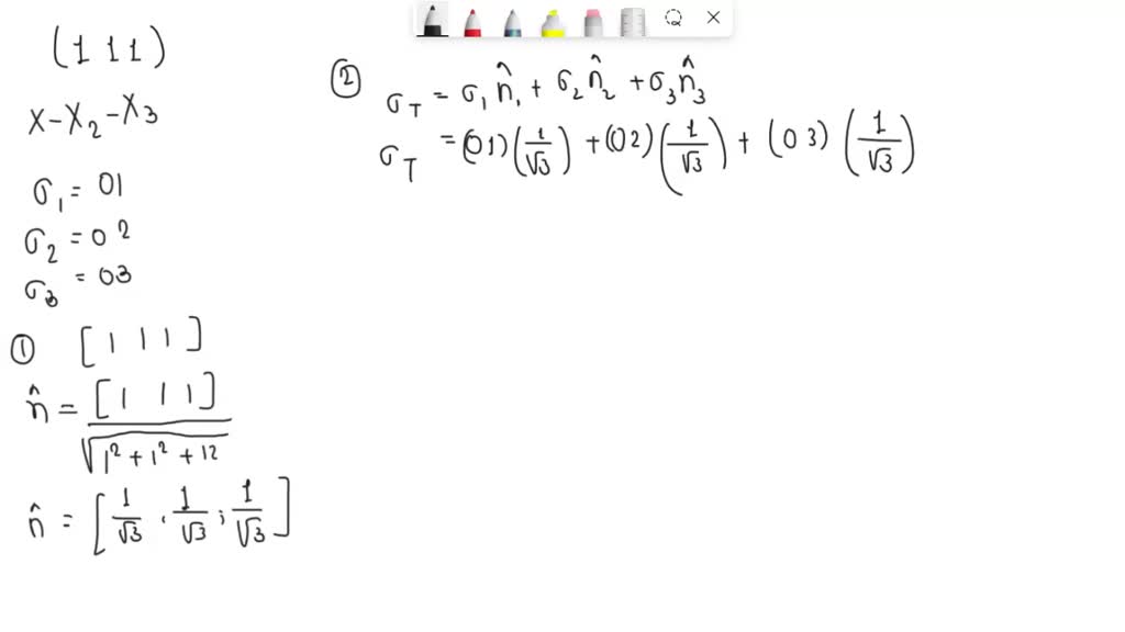 SOLVED: Problem 1. Octahedral normal and shear stresses Xa Consider the ...