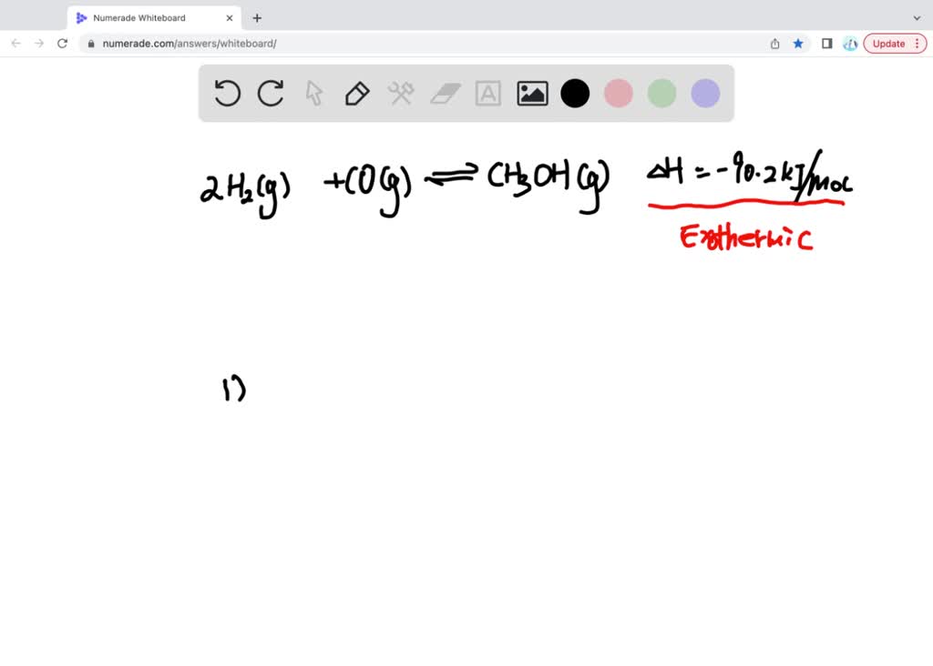 SOLVED: Consider the reaction: 2H2(g) + CO(g) = CH3OH(g) when ΔH = -90. ...