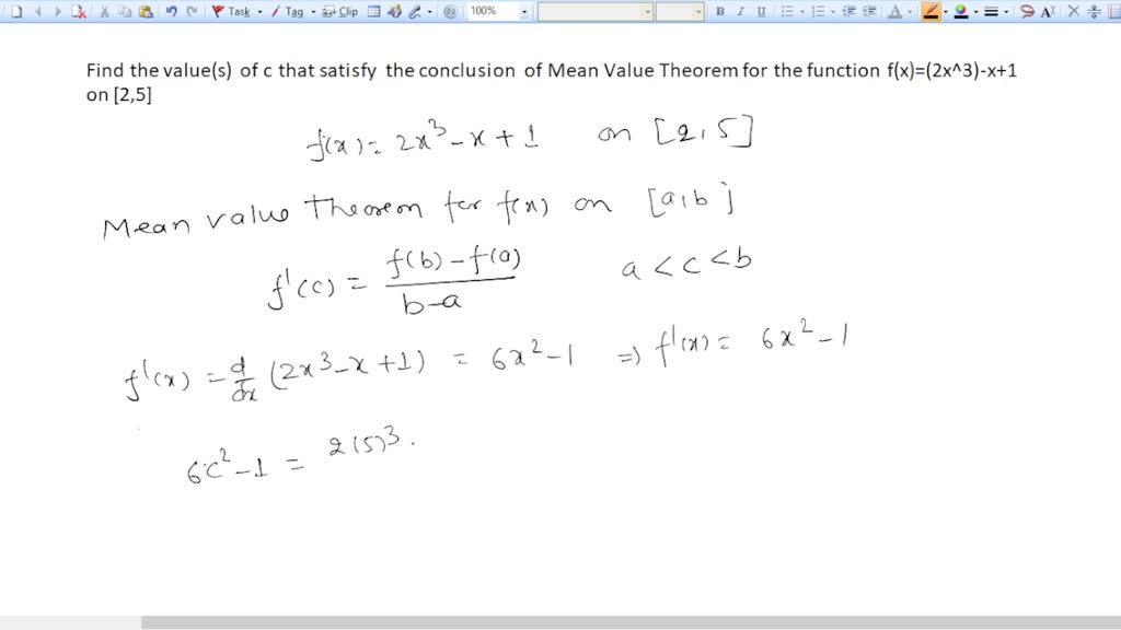 SOLVED: Find the value(s) of c that satisfy the conclusion of Mean ...