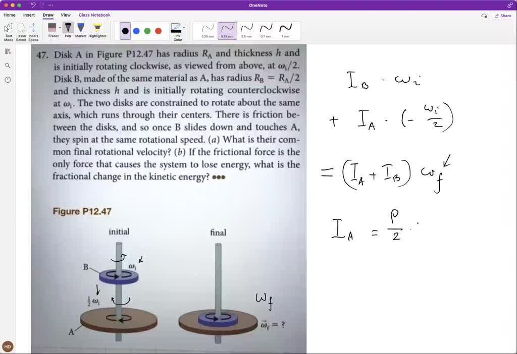 SOLVED: Disk A in Figure P12.47 has radius RA and thickness h and is initially rotating ...
