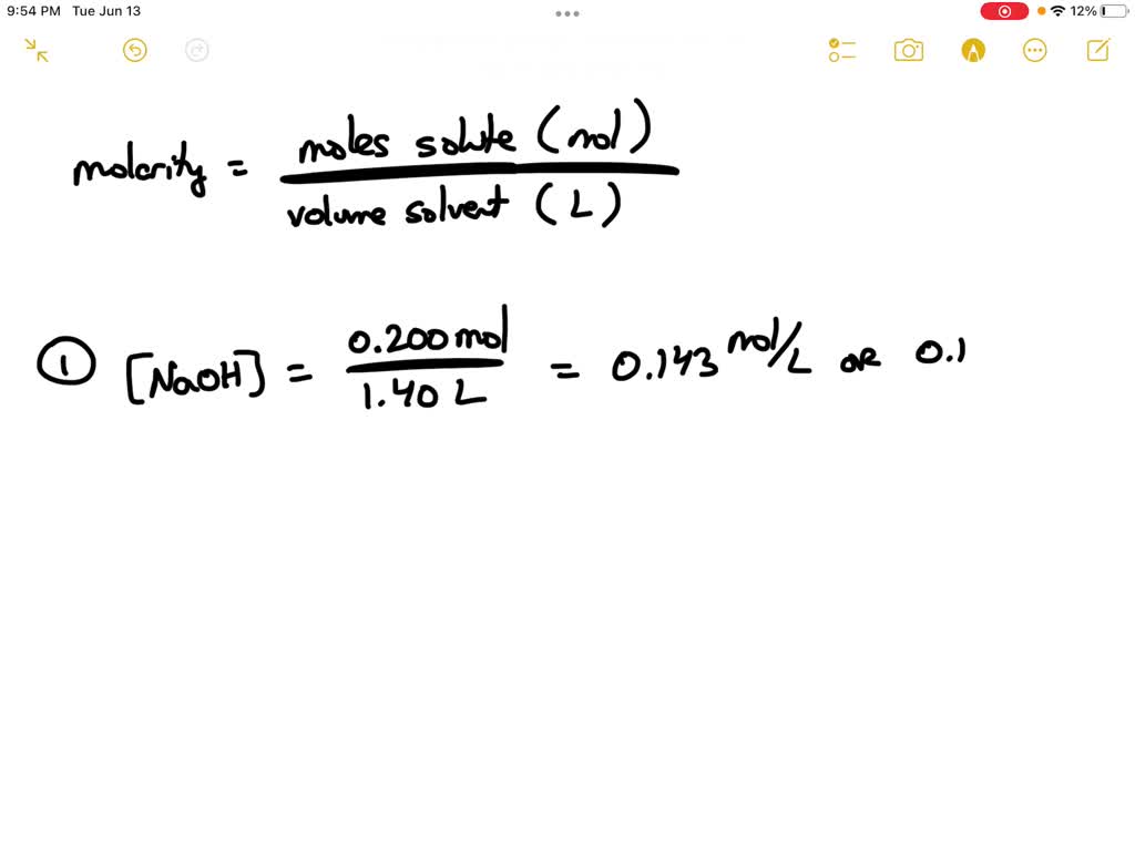 SOLVED: Calculate the molarity of the two solutions The first solution contains 0.200 mol of ...