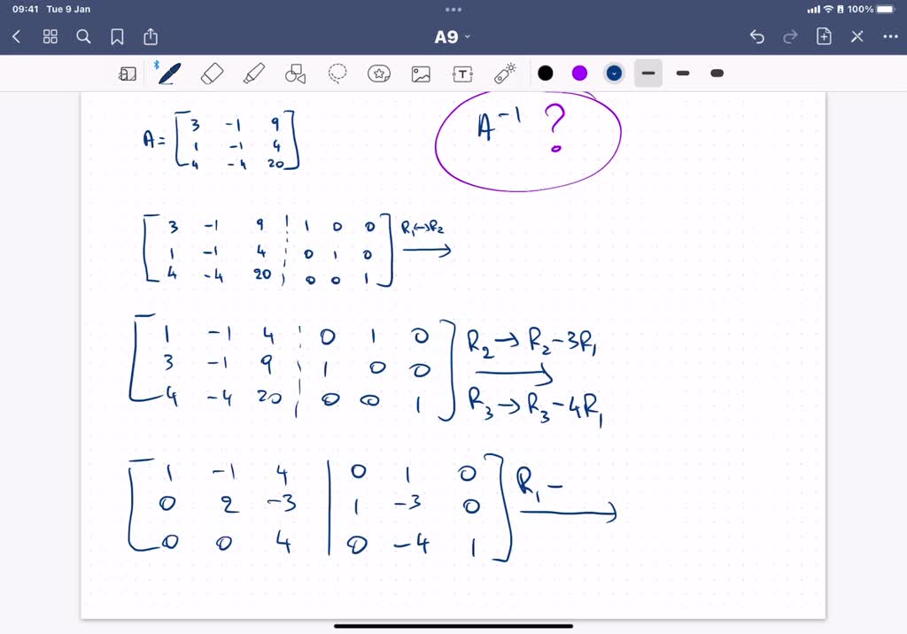 SOLVED: to find A= If it exists. (If the Inverse does not exist, enter DNE Into any cell;) Use a ...