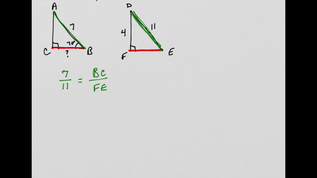 SOLVED: The following two right triangles are similar. If side PQ = 42 ...