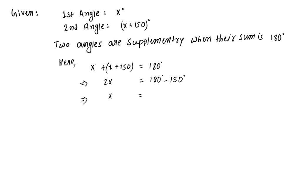 SOLVED: The measure of an angle and its supplement differ by 60 degrees. What are the measures ...