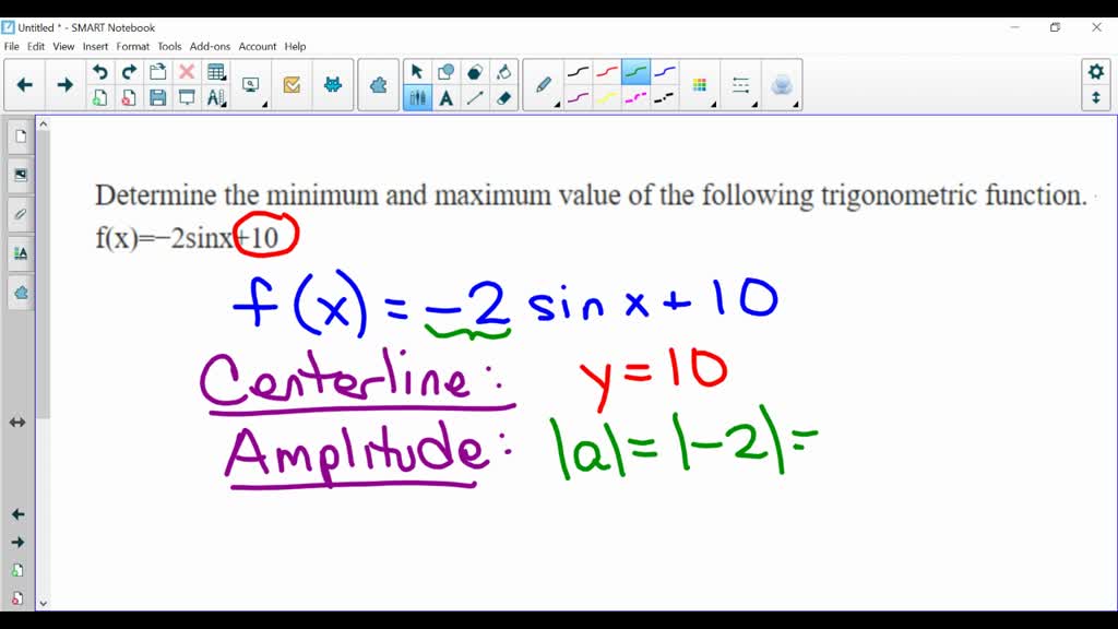 SOLVED: Determine the minimum and maximum value of the following trigonometric function. ( ) = − ...
