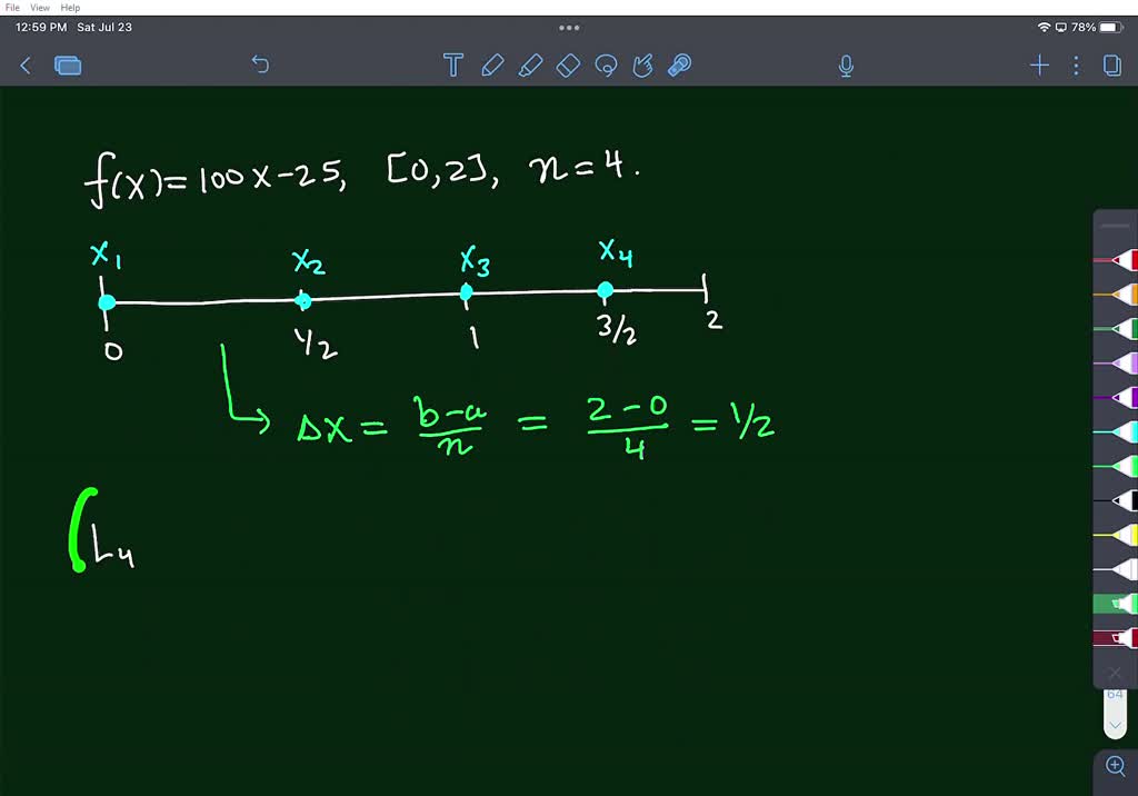 Solved Calculate The Left Riemann Sum For The Given Function Over The Given Interval Using The