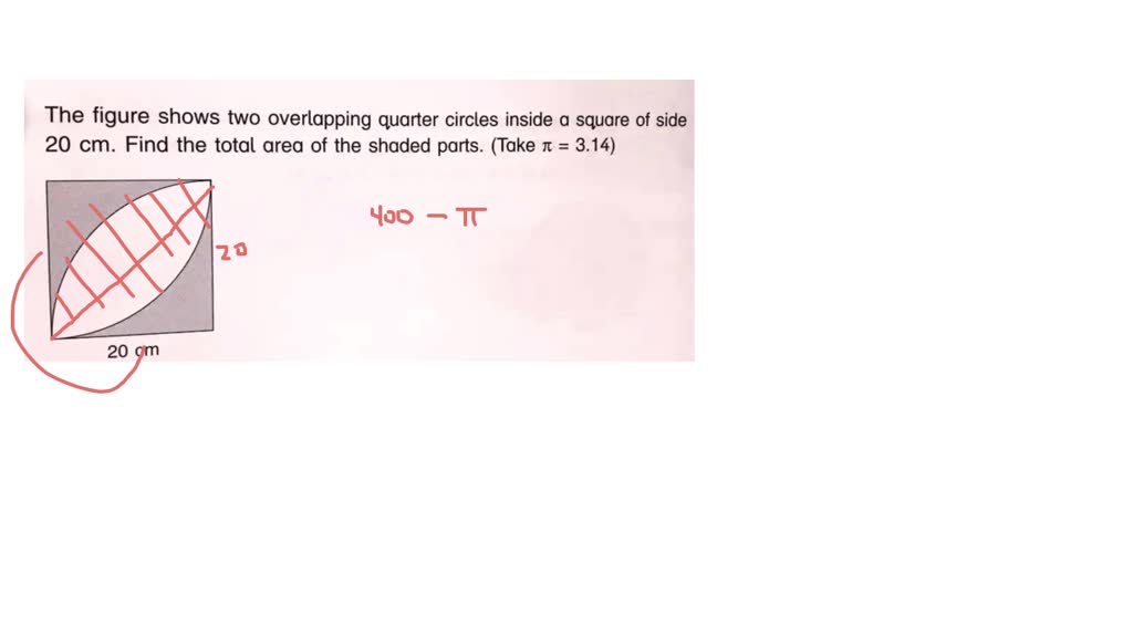 SOLVED: The figure shows two overlapping quarter circles inside a square of side 20 cm. Find the ...