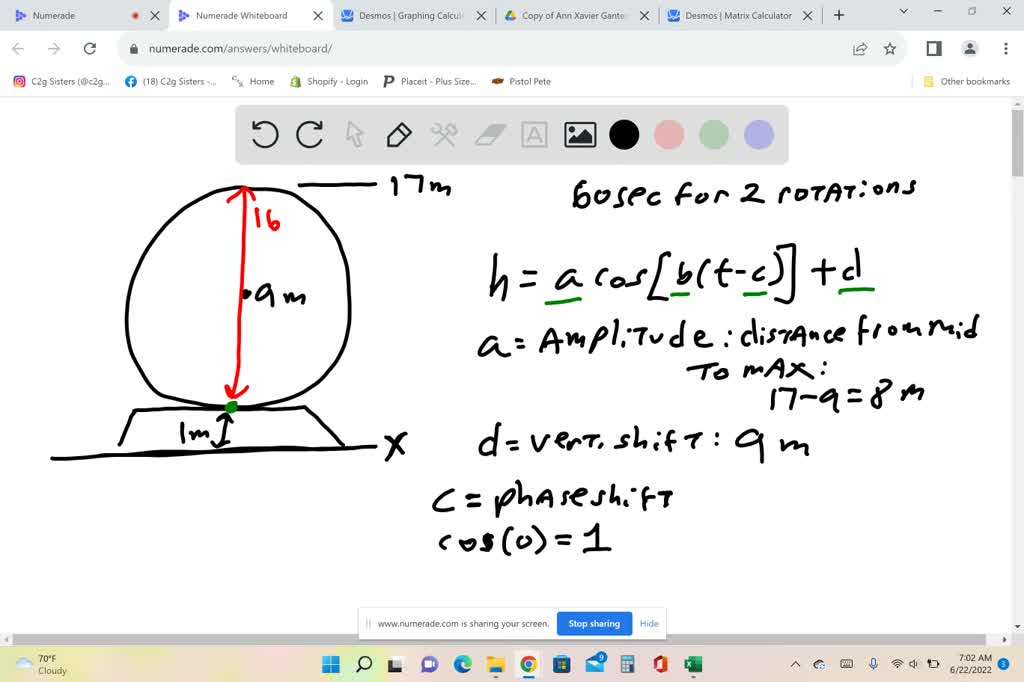 SOLVED: Use The height of a point on the Ferris wheel, h, in meters ...