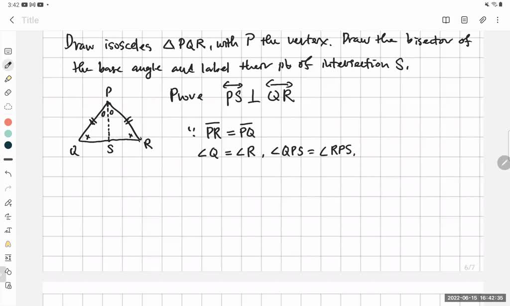 SOLVED:11 Draw isosceles APQR, with P the vertex: Draw the bisectors of the base angles and ...