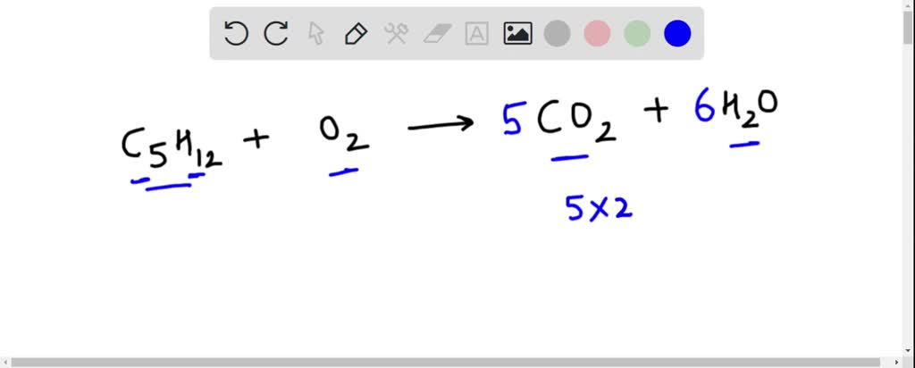 SOLVED: Question 16 Pentane (C5H12) reacts with oxygen (O2) to form carbon dioxide (CO2) and ...