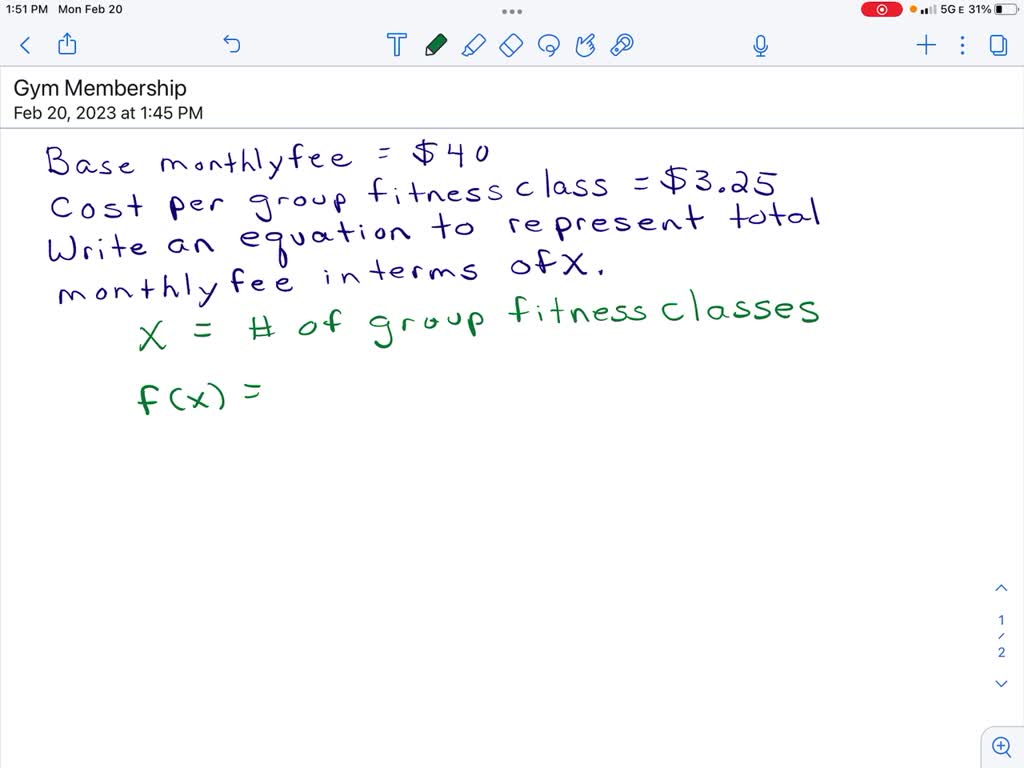 SOLVED: You belong to a gym where the base membership is 40 per month and each group fitness ...