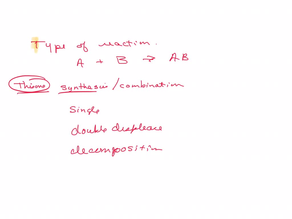 SOLVED: What type of reaction is illustrated below? A + B –> AB Question 19 options: synthesis ...
