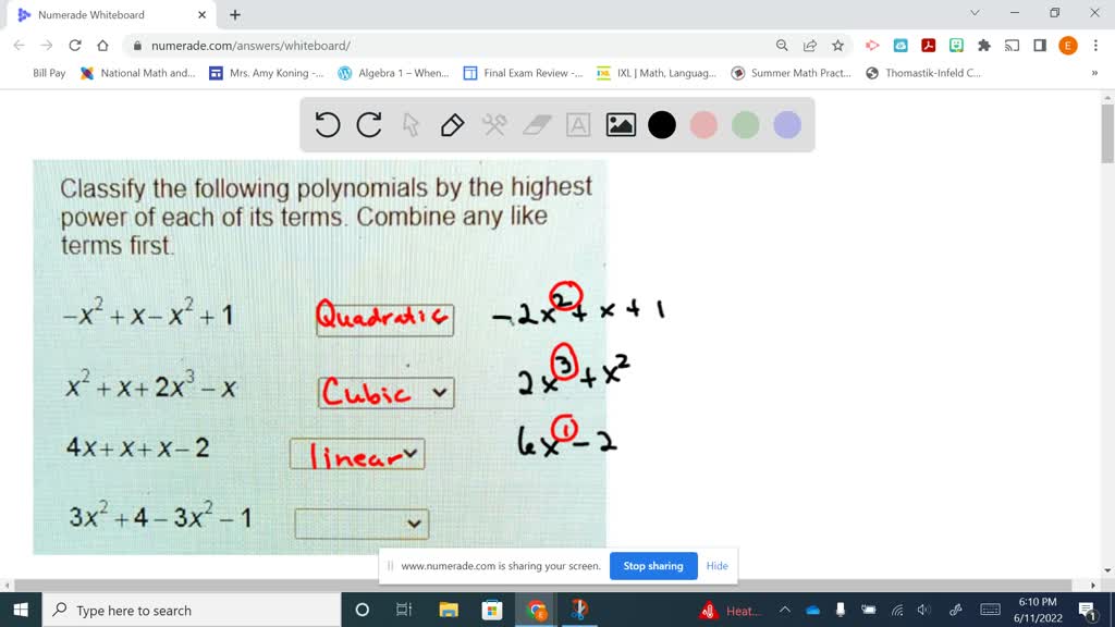 SOLVED: Classify the following polynomials by the highest power of each ...