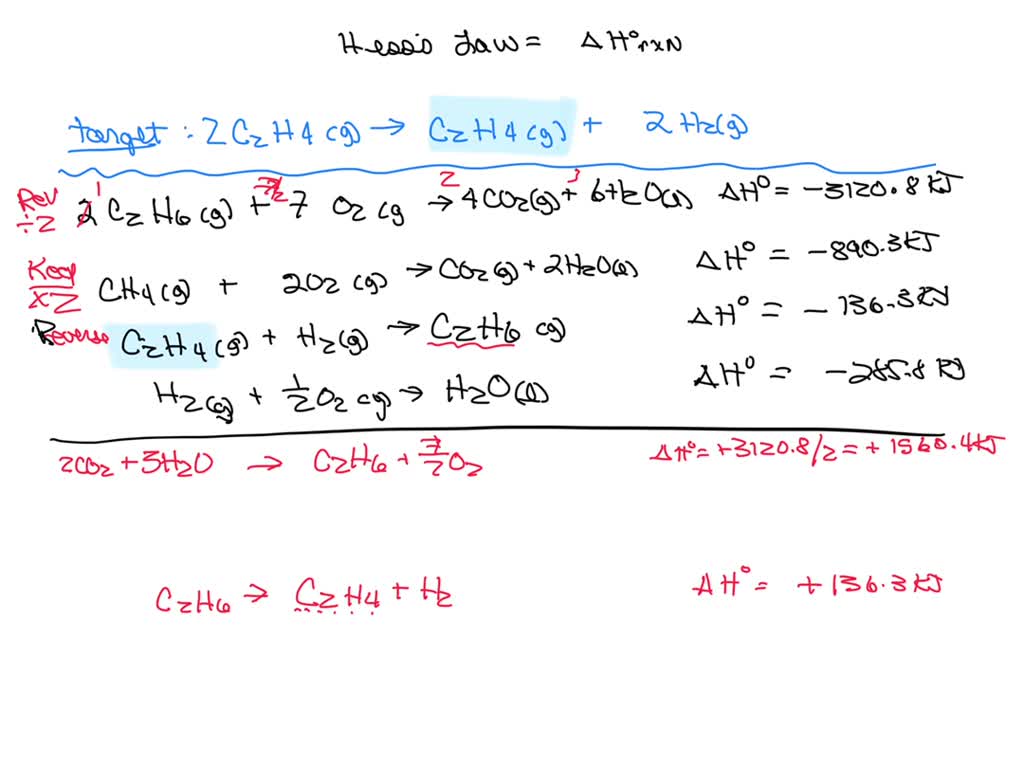 Determine the enthalpy of reaction for 2CH₄(g) → C₂H₄(g) + 2H₂(g) using ...