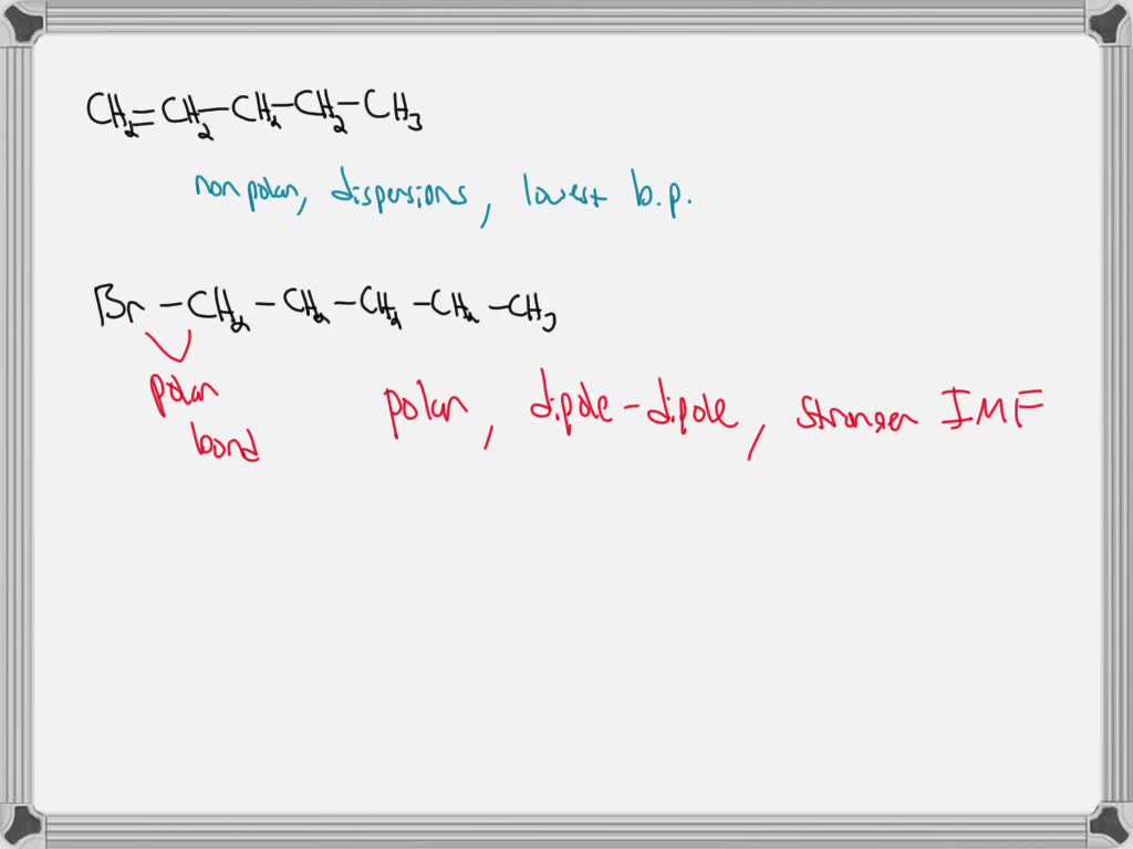 SOLVED: Explain the differences in boiling point of a 1-pentene (bp 30 ...