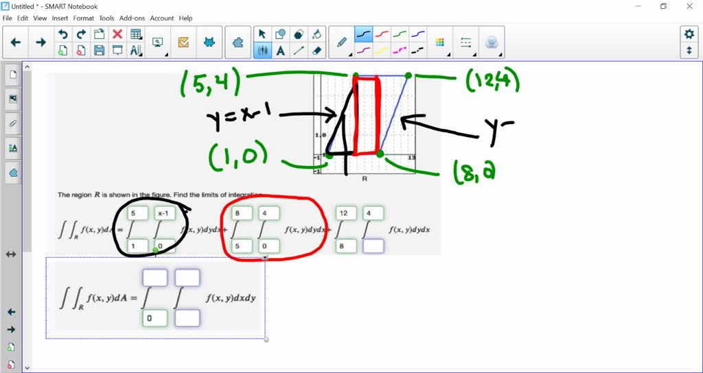 SOLVED: The region R is shown in the figure. Find the limits of ...