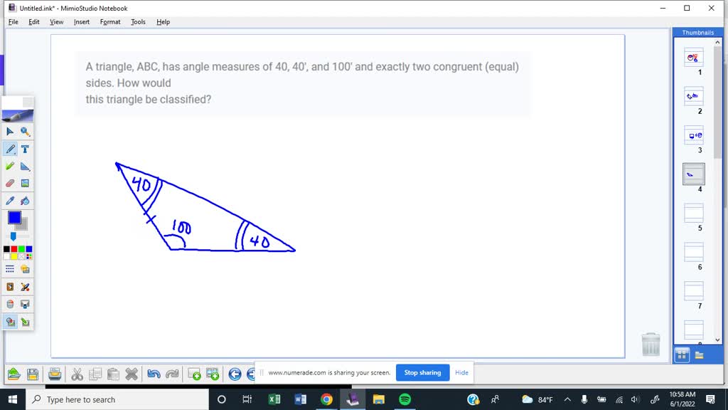 A triangle, ABC, has angle measures of 40, 40', and 100' and exactly ...