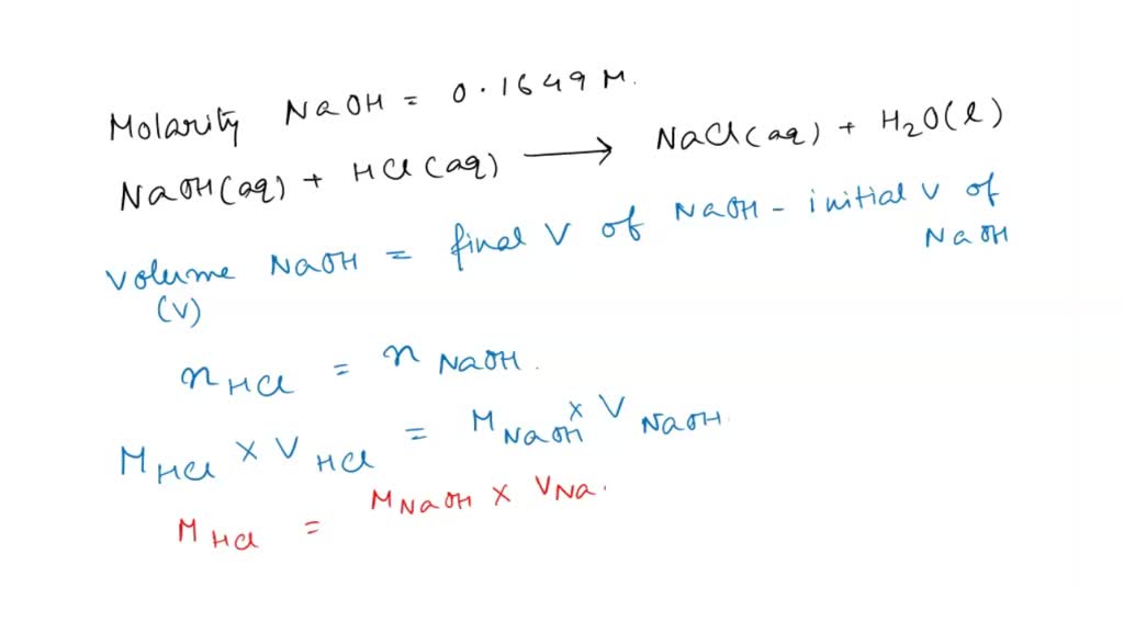 SOLVED: Sodium hydroxide of known concentration is added to a known volume of hydrochloric acid ...