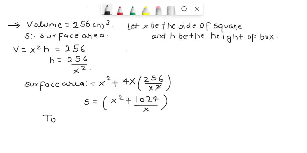 SOLVED: A rectangular container with a square base, an open top, and a ...