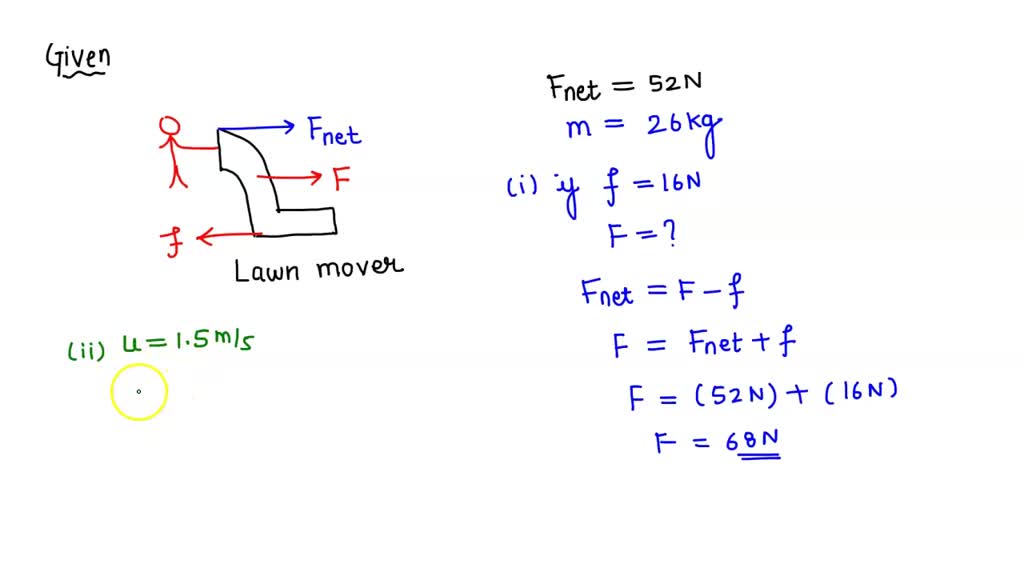 SOLVED: In the figure below, the net external force on the 26 kg mower ...
