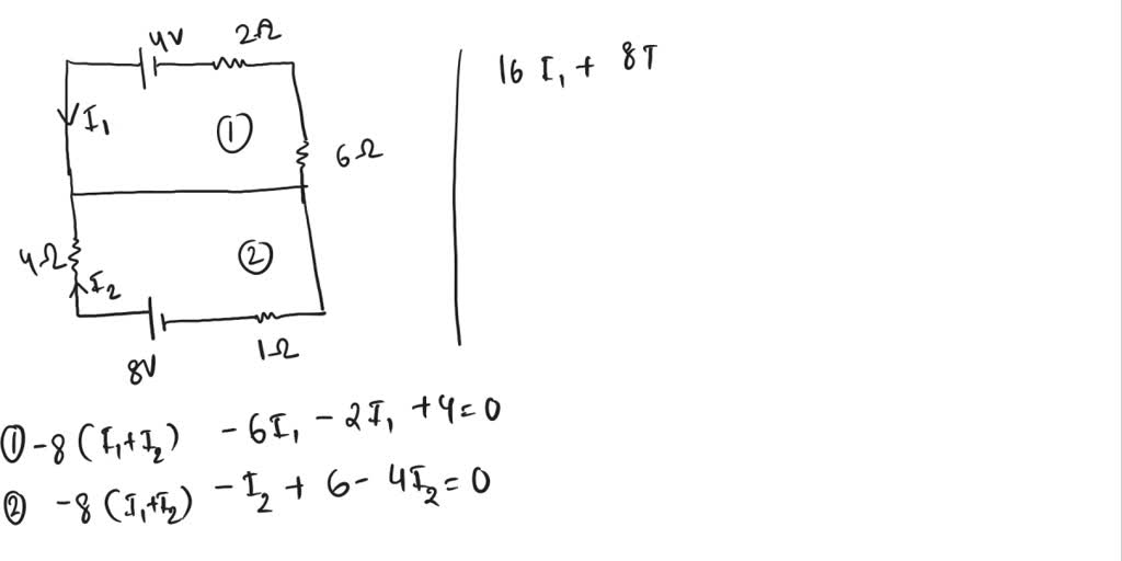 SOLVED: Using Kirchhoff's laws, calculate the potential difference across the 8-ohm resistor.