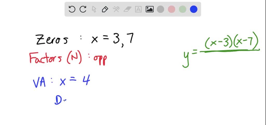 SOLVED: Find a possible formula for the rational function with the following properties: Zeros ...