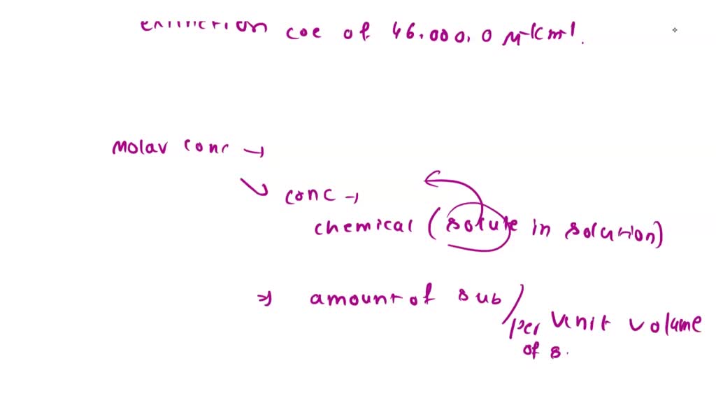 SOLVED: Absorbance (unitless) A = Îµlc Molar extinction coefficient (M ...