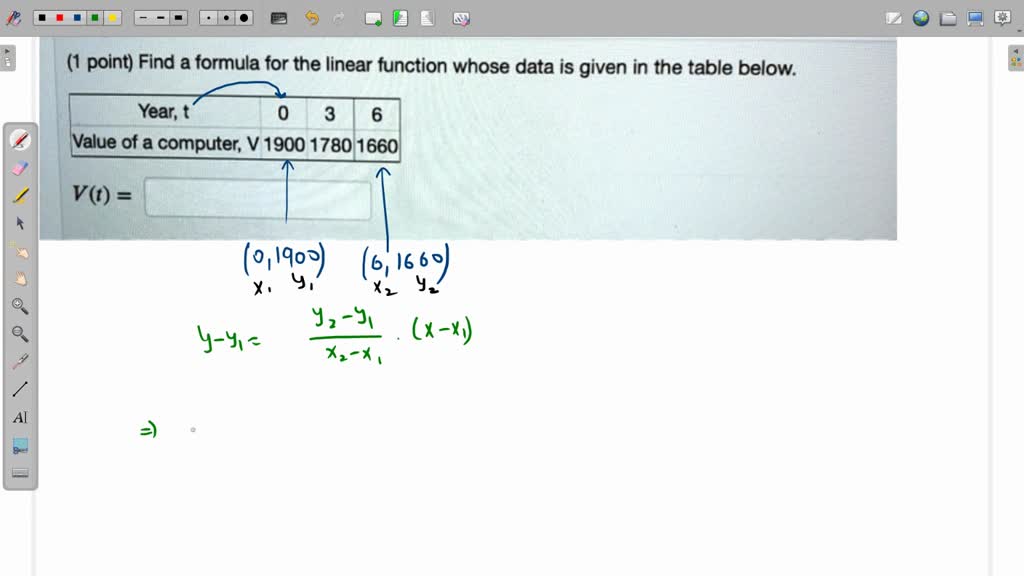 SOLVED: point) Find formula for the linear function whose data is given ...