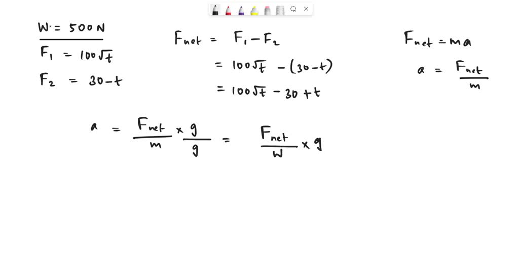 SOLVED: A 500n body initially at rest acted upon for 9 seconds by a variable force F=100square ...