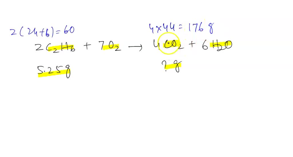 SOLVED: 2 C2H6 + 7 O2 â†’ 4 CO2 + 6 H2O From grams of C2H6 to grams of ...