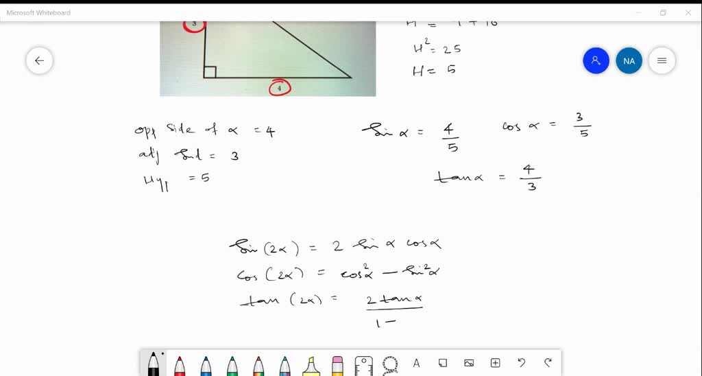 SOLVED: Use the figure below to find the exact values of the double angles Find sin(2a), cos(2a ...