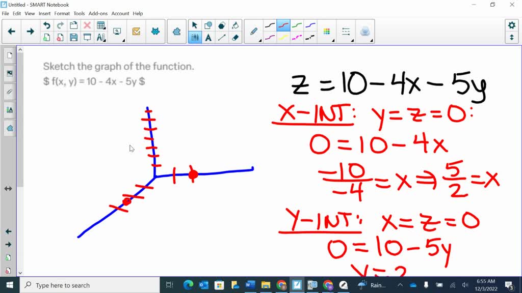 SOLVED: Sketch the graph of the function. f(x, y) = 10 - 4x - 5y