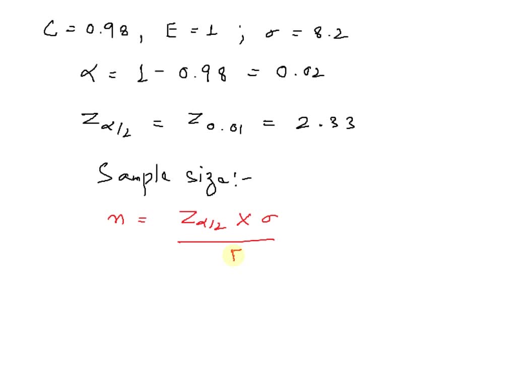 SOLVED: Find the minimum sample size n needed to estimate u for the given values of €, , and E c ...