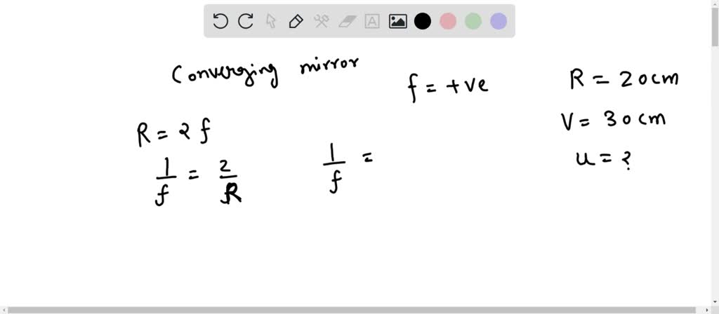 A converging mirror with a radius of 20 cm creates a real image 30 cm ...