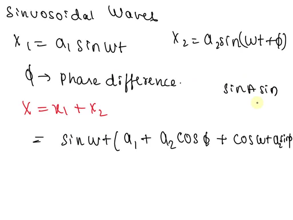 SOLVED: Two simple harmonic motions of the same frequency w X1 = a1Sin(wt) and X2 = a2Sin(wt + f ...