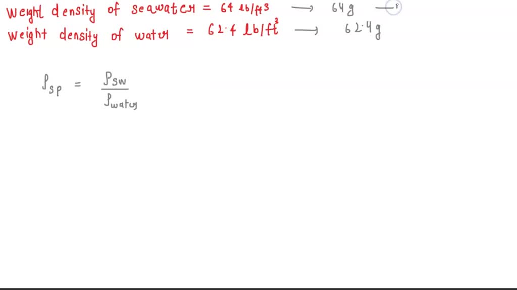 SOLVED The Weight Density Of Seawater Is 64 0 Lb ft3 The Weight