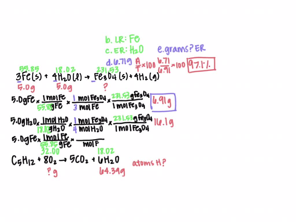 SOLVED: 1). Given the following balanced equation for Fe3O4 synthesis ...