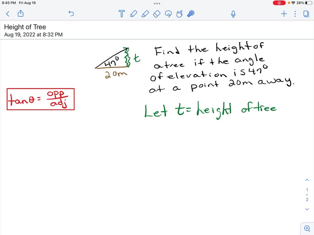 From a point on the ground 20m from the base of a tree the angle of the ...