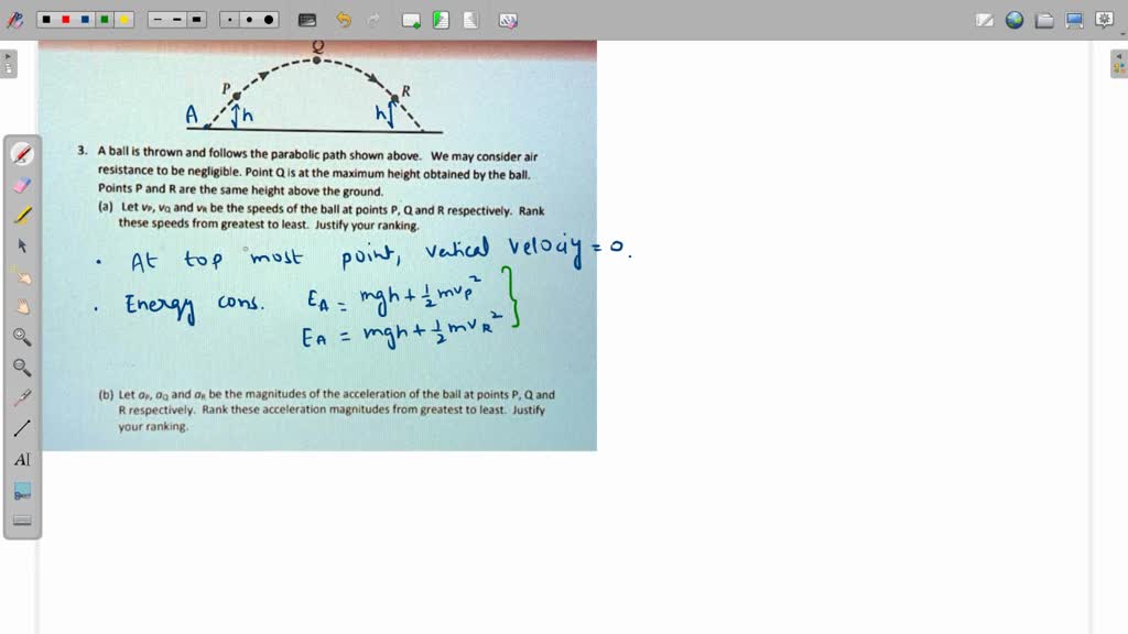 SOLVED: A ball is thrown and follows the parabolic path shown above. We ...
