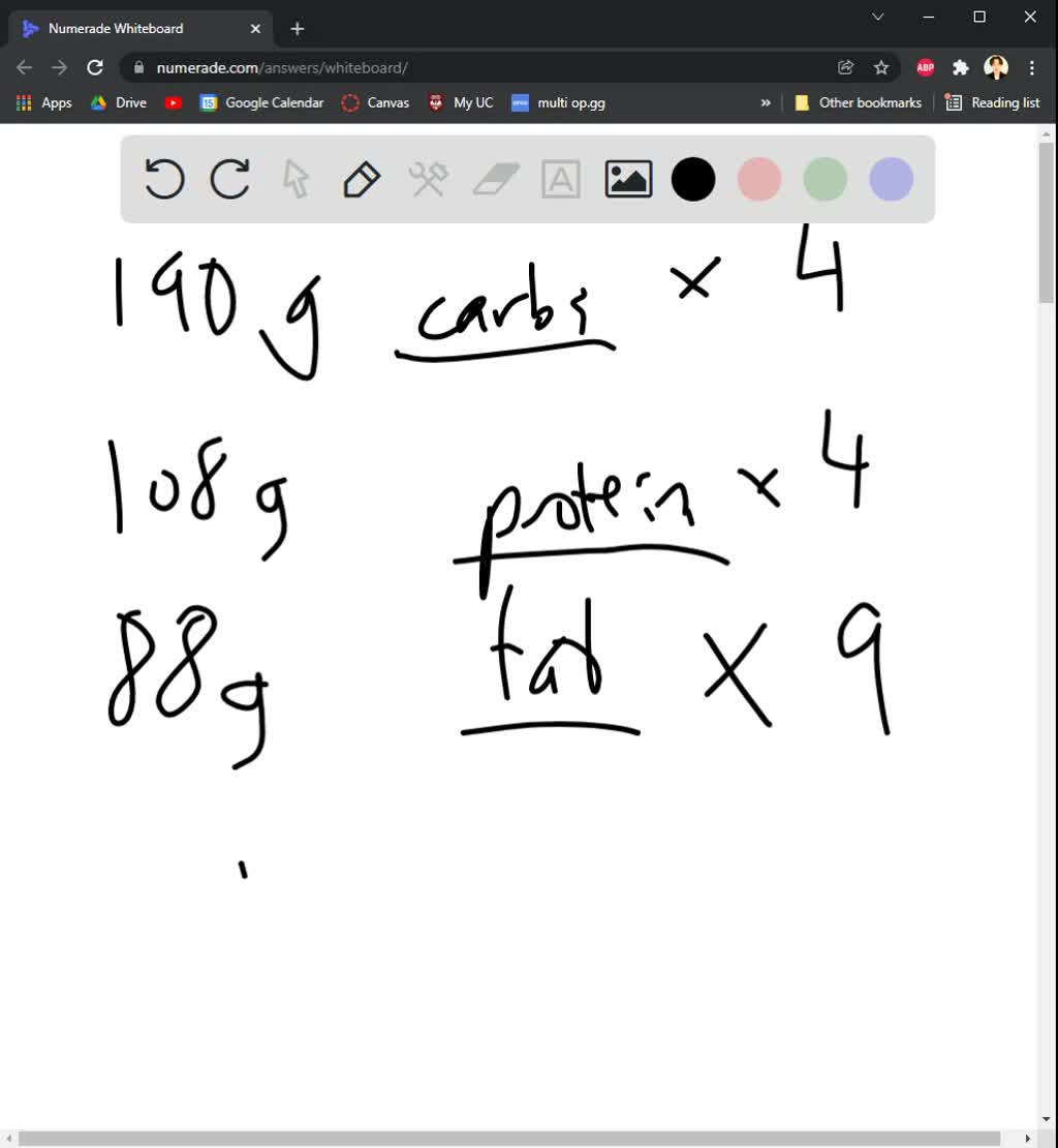 SOLVED: Ray consumes an average of 190 grams of carbohydrates, 108 ...