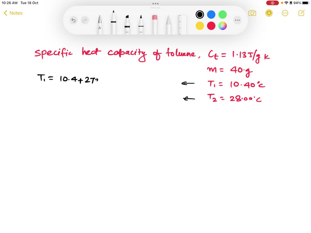 SOLVED: The specific heat of toluene, C7H8, is 1.13 J/gÂ·K. How many ...