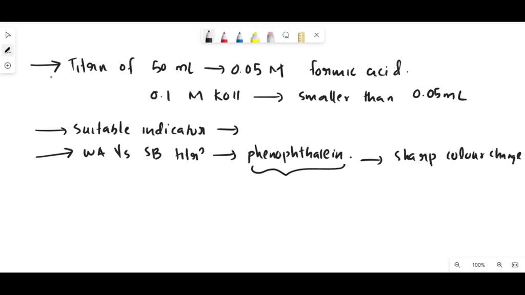 SOLVED: in a titration of 50 ml of 0.05 M formic acid with 0.1 M KOH ...
