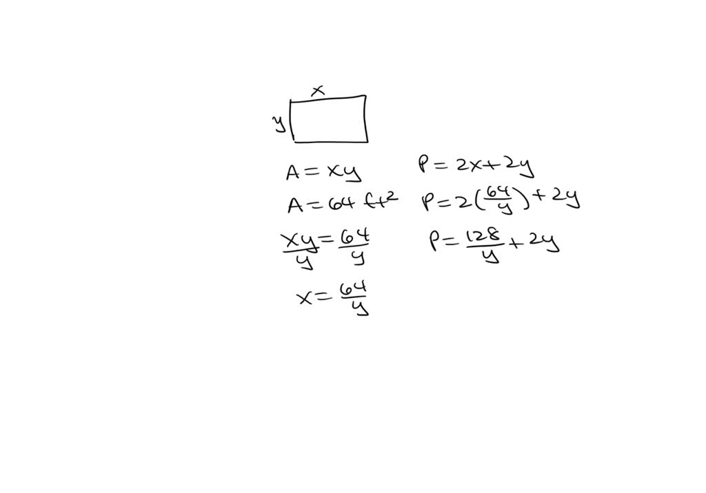 SOLVED: Find the length and width of a rectangle that has the given area and a minimum perimeter ...