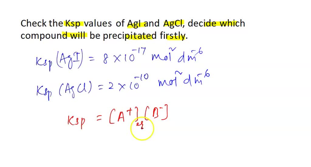SOLVED: 2) Check the Ksp values of AgI and AgCl, decide which compound ...