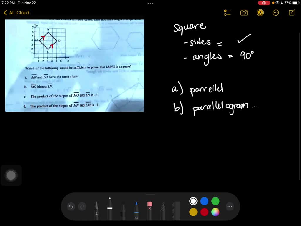 SOLVED: Quadrilateral LMNO has vertices Ns shown below: Each side has length of 2 Vz units ...