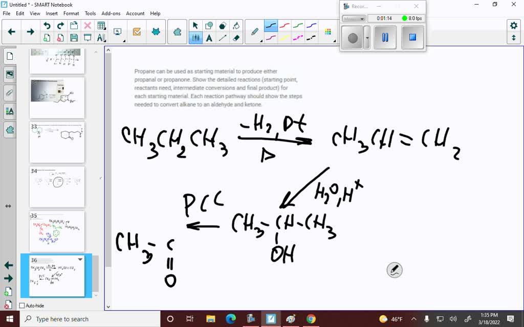 Propane can be used as starting material to produce either propanal or ...