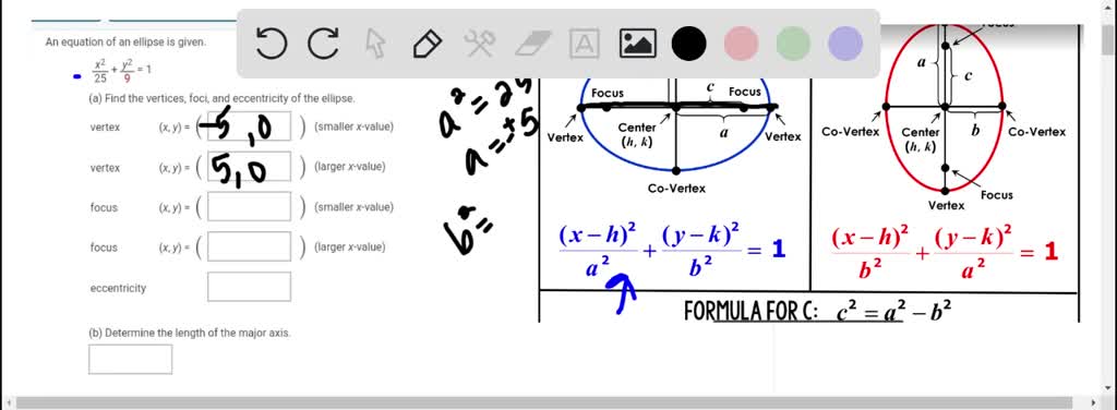 SOLVED: An equation of an ellipse is given. (x^2)/(25)+(y^2)/(9)=1 (a ...